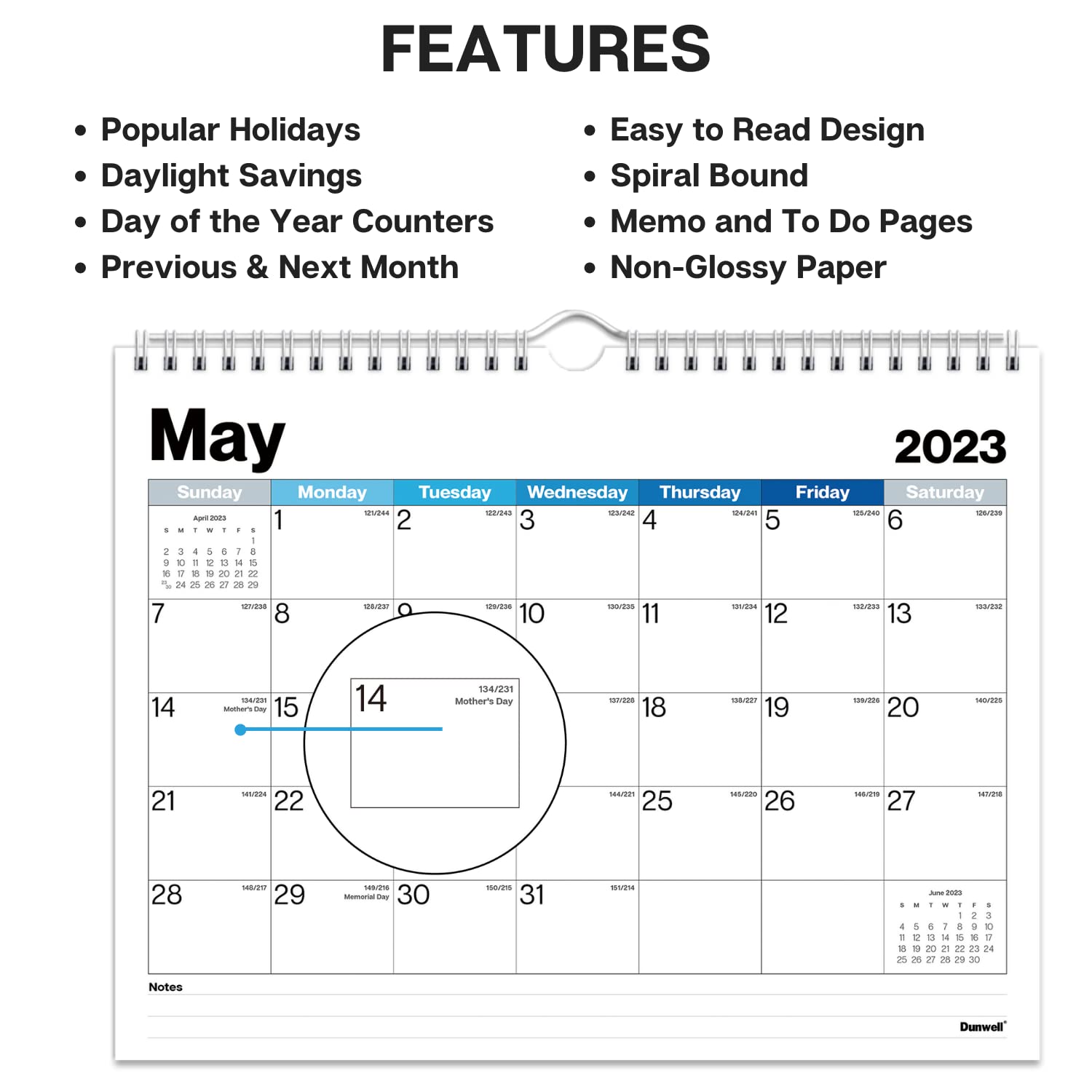 Buy Dunwell Office Wall Calendar 2022-2023 - (8.5x11, Blue Shades) 18 ...