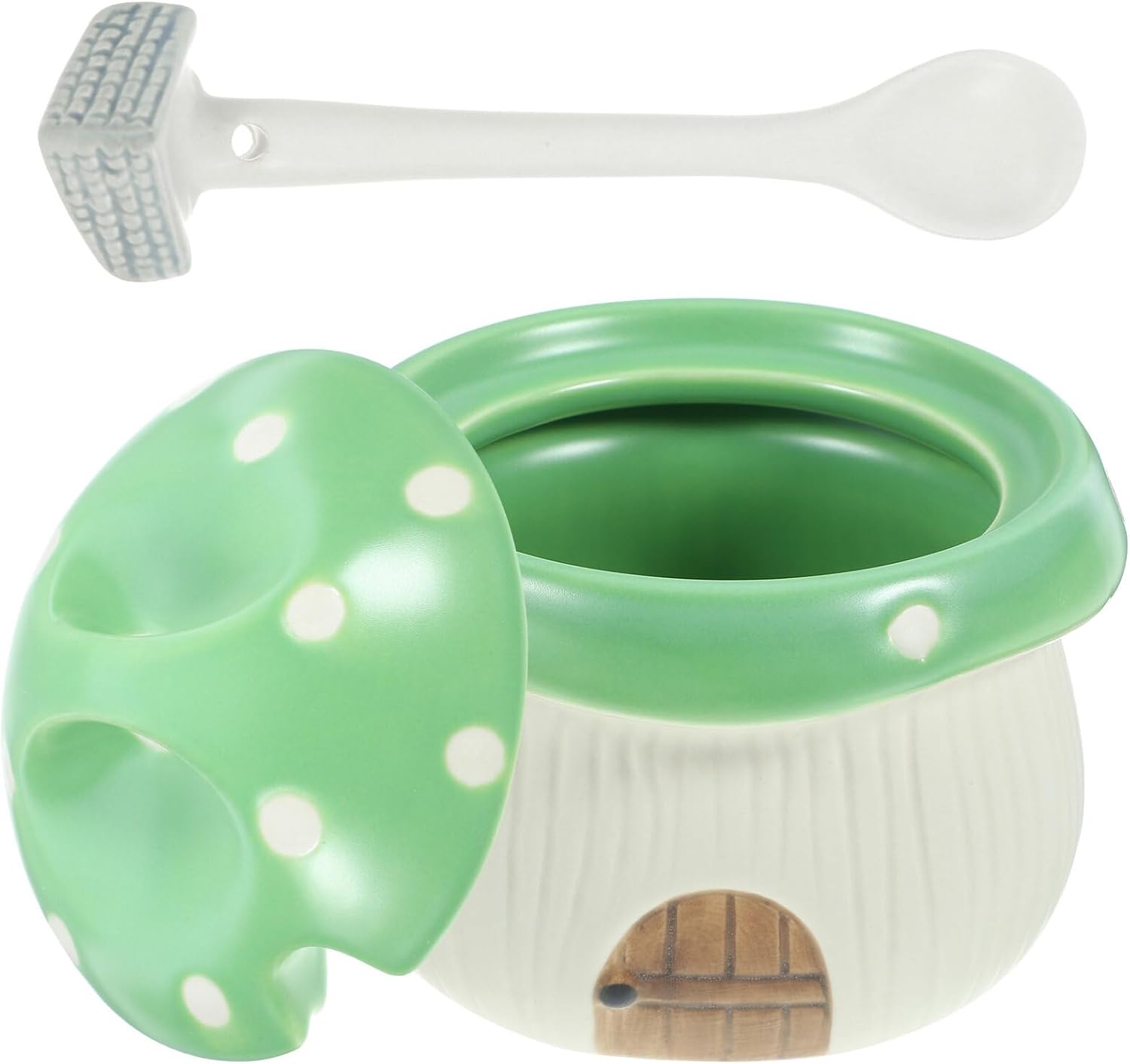 Amazon.com | ABOOFAN Mushroom House Salt Cellar With Lid Spoon Ceramic ...