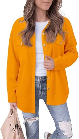 DARKRANI Women Shackets 2023 Plus Button Down Shirt Relaxed Fit Long ...