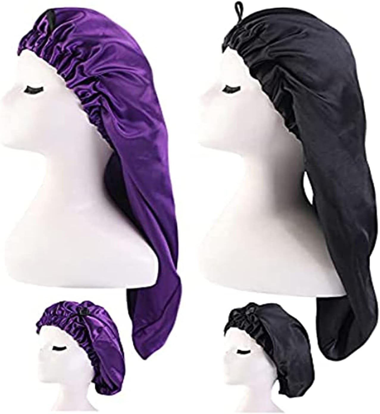 Women 2 Pack Long Satin Hair Bonnet Girls Silky Cap for Sleeping Large ...