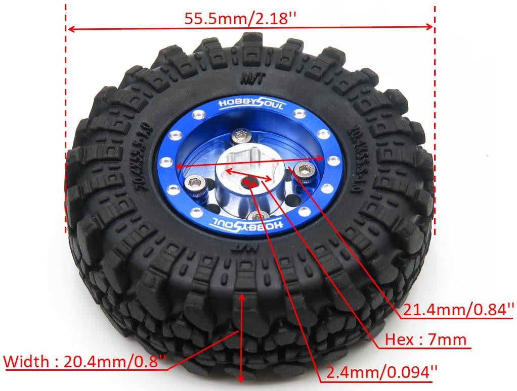 Snapklik.com : HOBBYSOUL Adjustable Offset RC 1.0 Wheels And Tires, 1/ ...