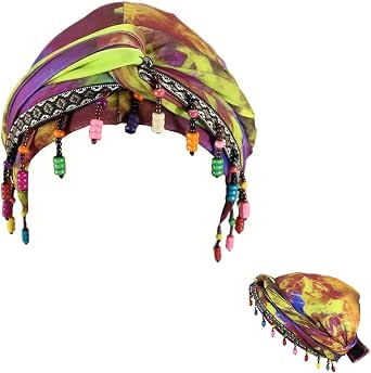 Stretchy Adjustable Women's Beaded Headscarf Hat, Ethnic Style Turban ...