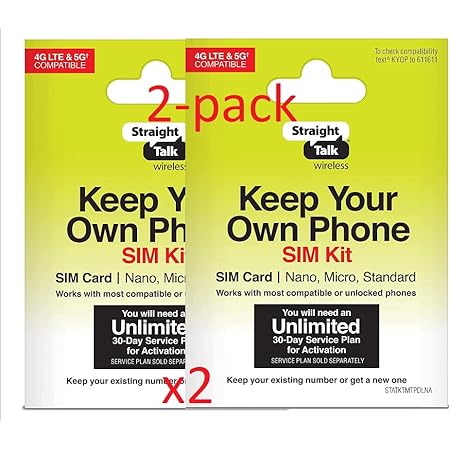 Amazon.com: 2 Pack - Straight Talk SIM Card BYOP Bring Your Own Phone ...