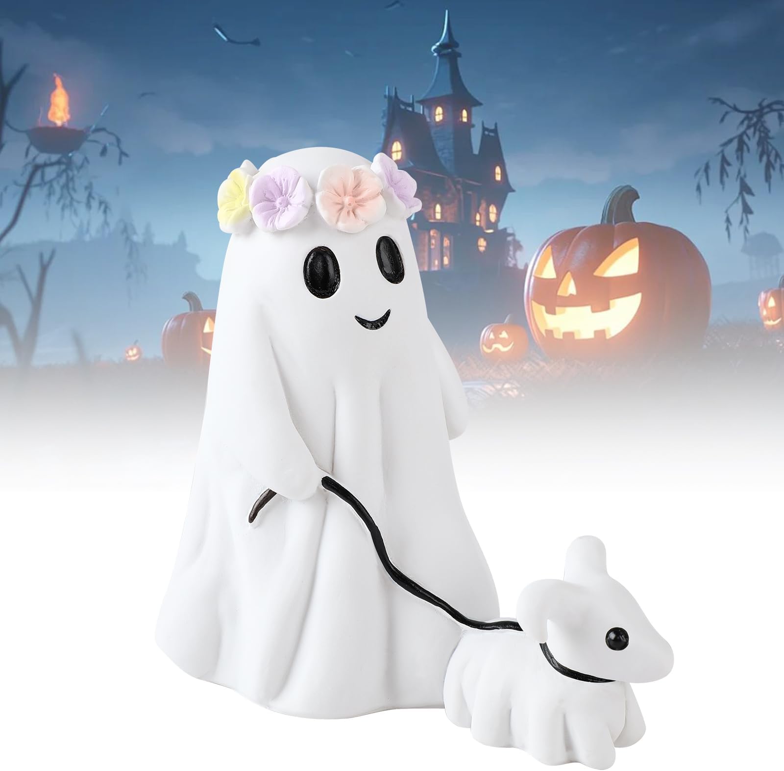 Amazon.com: Halloween Ghost Walking Dog Statue, Cutest Ghost Walking ...