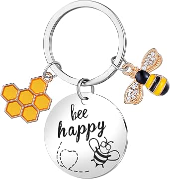 AOZUO Bee Happy Keychain, Bumblebee Appreciation Keyring Gifts Cute ...