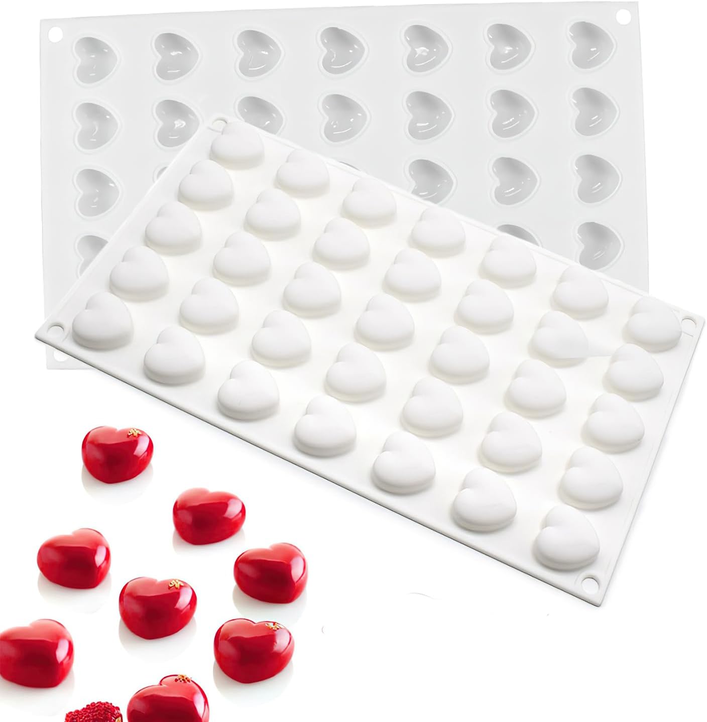 Amazon.com: 2 Pcs 3D Heart Molds 70-Cavity Valentine's Day Mini Heart ...