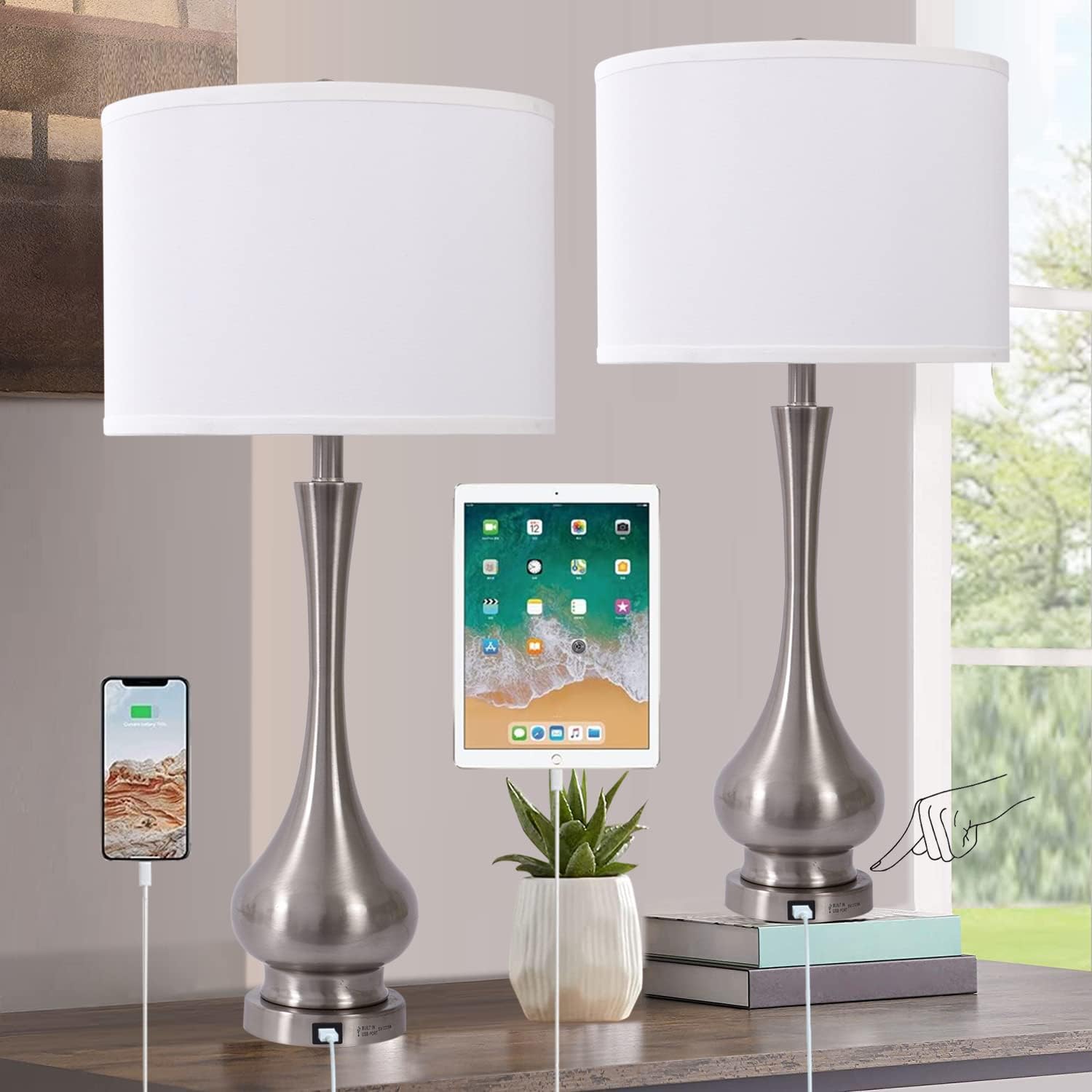 NSJLEE-LITE Table Lamps for Bedrooms Living Room Set of 2,Touch Lamps ...