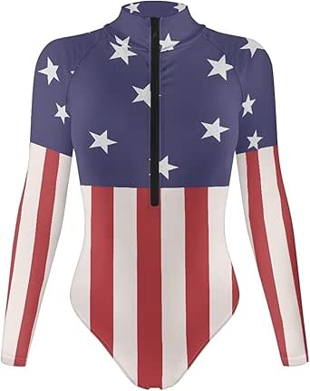 Ypexeognv USA American Flag Womens Front Zip Long Sleeve Corset High ...
