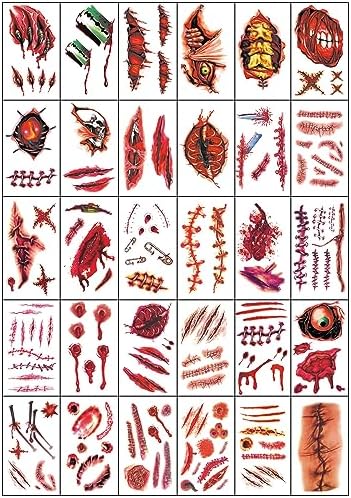 Amazon.com: 130 PCS Halloween Scary Tattoo Stickers, Horror Realistic ...