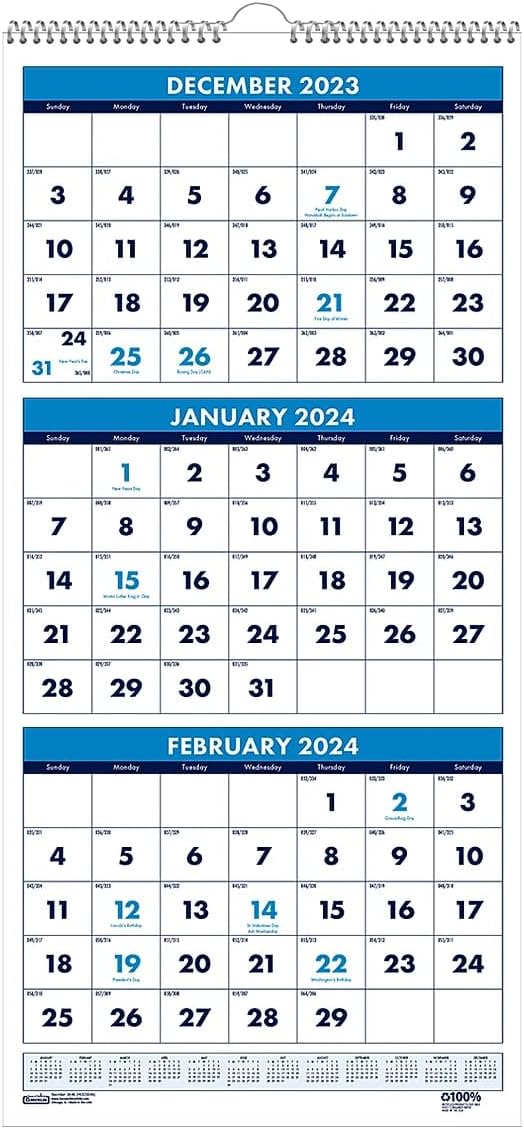 Amazon.com: House of Doolittle 2024 Wall Calendar, Three-Month Vertical ...