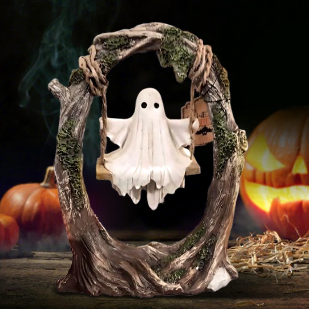 Amazon.com: Swinging Ghost Ornament Resin Cute Spooky Halloween ...