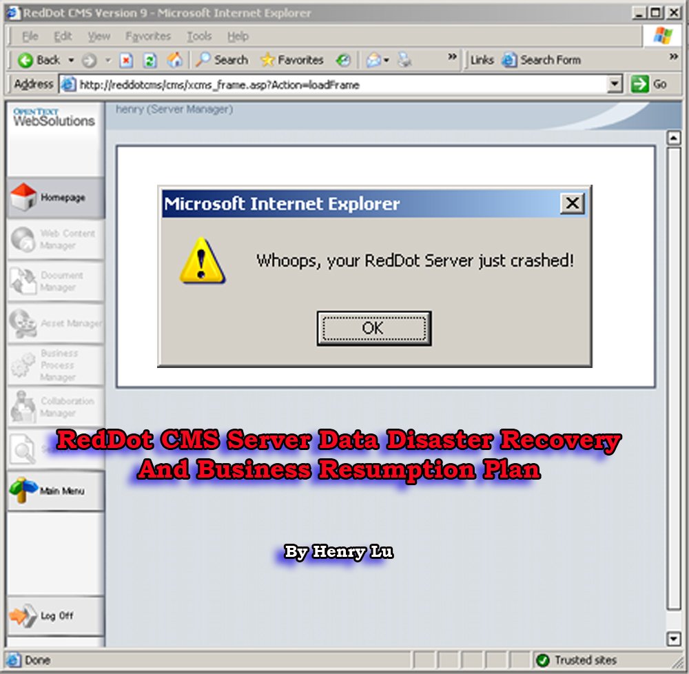 RedDot CMS Server Data Disaster Recovery And Business Resumption Plan 1.0, Lu, Henry, eBook ...