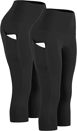 CADMUS Womens High Waist Workout Legging Capris for Yoga w Side Pockets ...