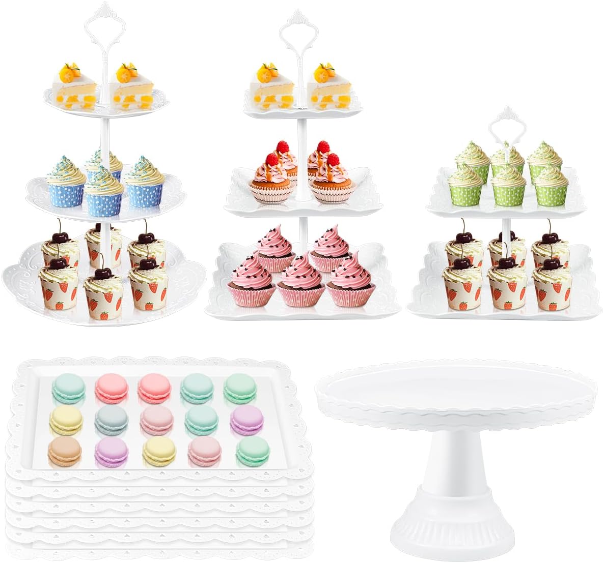 Amazon.com: 10PCS Cake Stand Set, White Plastic Dessert Table Display ...