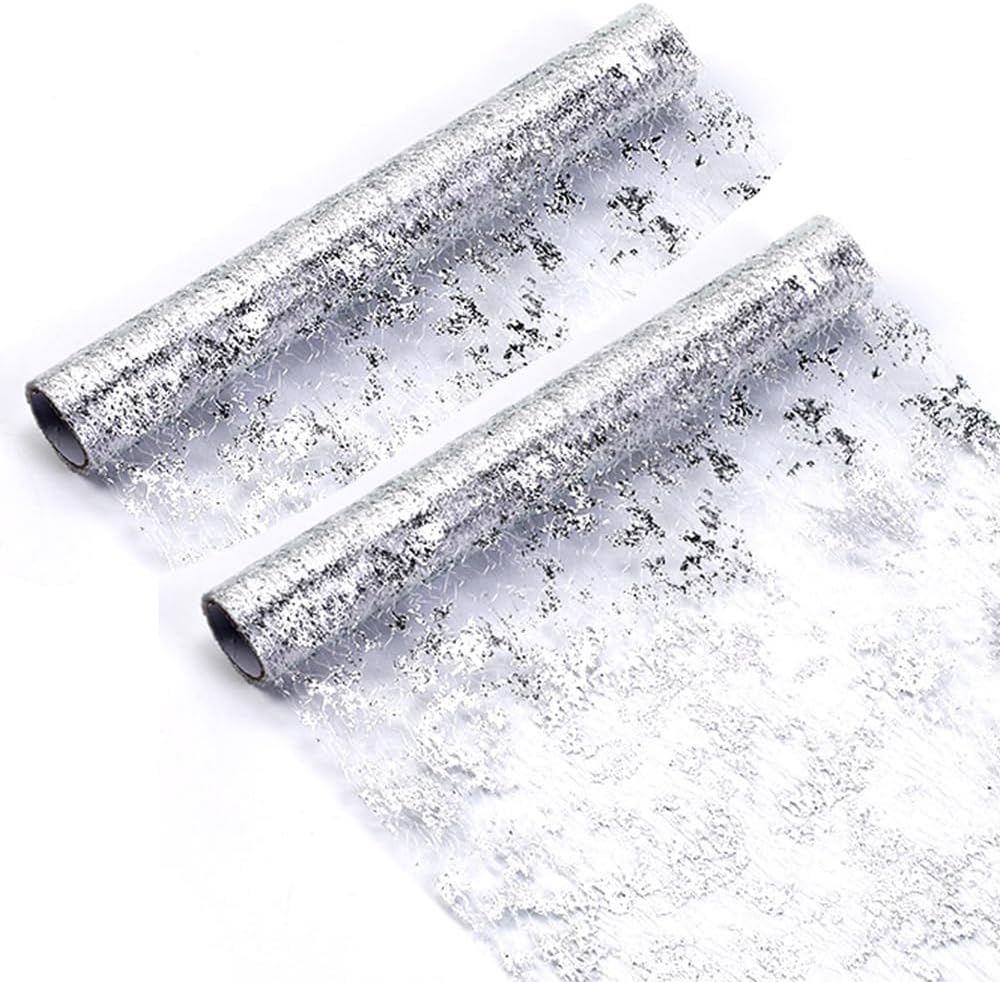 Amazon.com: 2 Pieces Sequin Glitter Foil Metallic Silver Thin Mesh ...