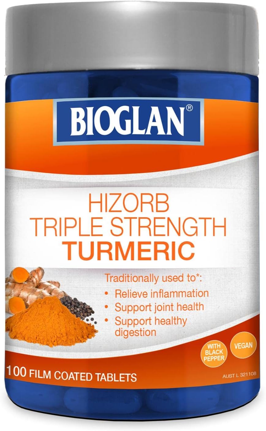 Bioglan Hi-Zorb Triple Strength Turmeric Tablets, 100 count : Amazon ...