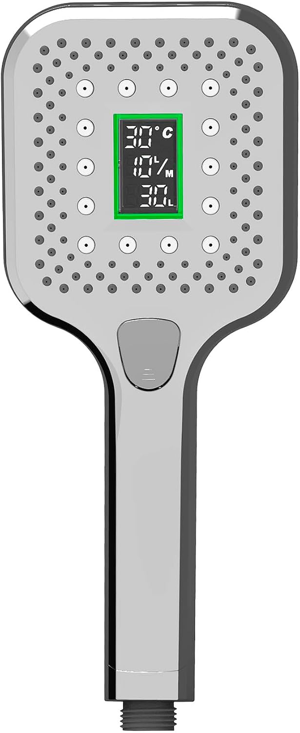 LOWENERGIE Shower Head & LCD Screen Timer with Flow Meter Water Energy ...