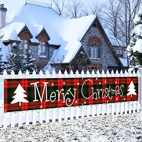 Amazon.com: Huge Red Black Plaid Merry Christmas Banner Large Xmas Sign ...