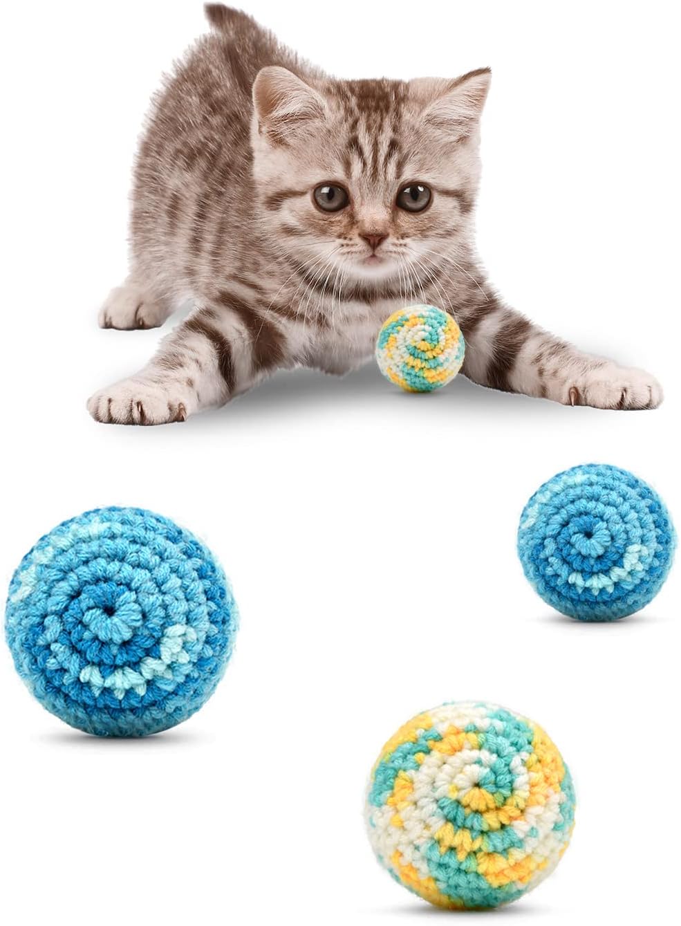 Amazon.com : TUSATIY 4PCS Cat Pom Pom Balls,Hand Knitted Rainbow Toys ...