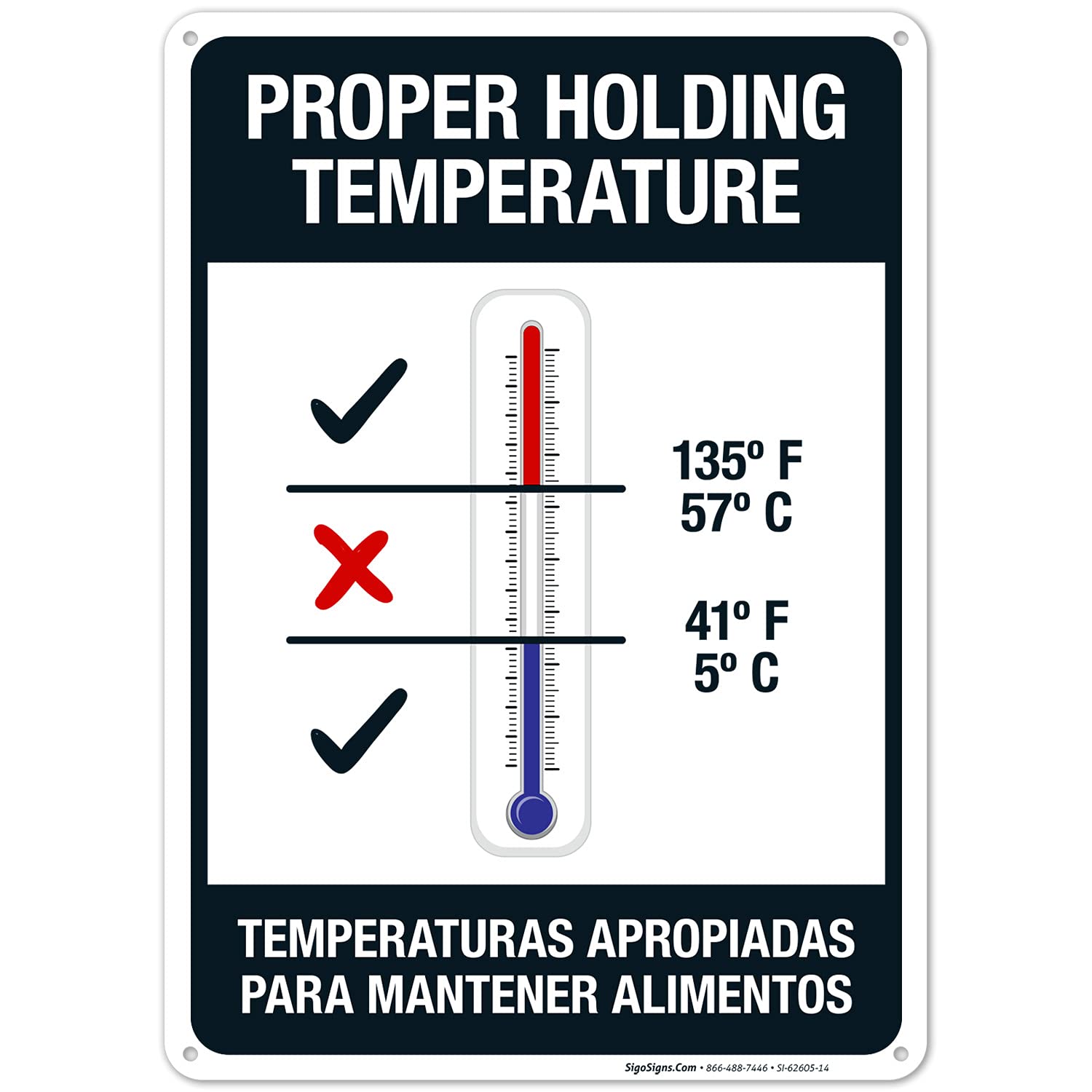 Proper Holding Temperature Bilingual Sign, 10x14 Inches, 55 mil Thick ...