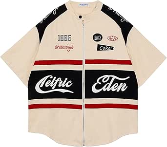 Aelfric Eden Men's Vintage Oversized Shirts Unisex Streetwear Patchwork Casual Short-Sleeve ...