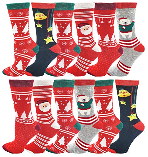 Women's Christmas Socks, 12 Pairs, Holiday Xmas Gift, Novelty Colorful ...