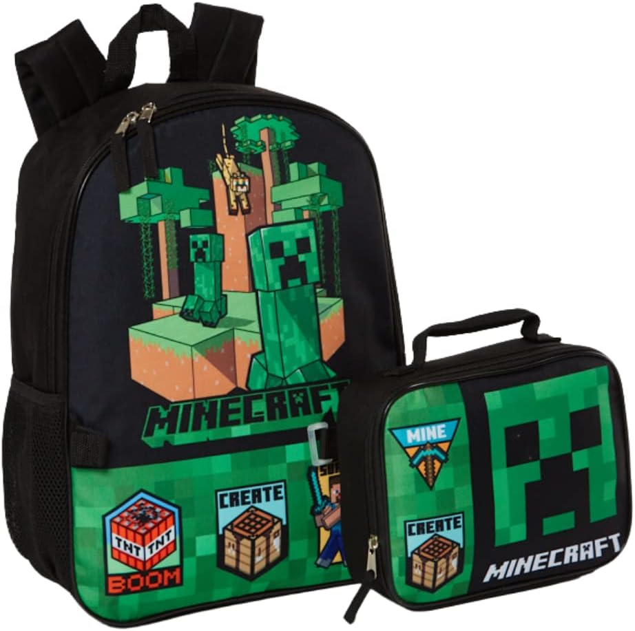 Amazon.com | Bioworld Kids Minecraft Backpack 4-Piece Combo School ...