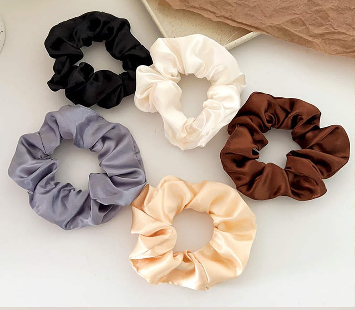 MTWC 5 Pcs Hair Scrunchies for Women and Girls - Silk and Satin Hair ...