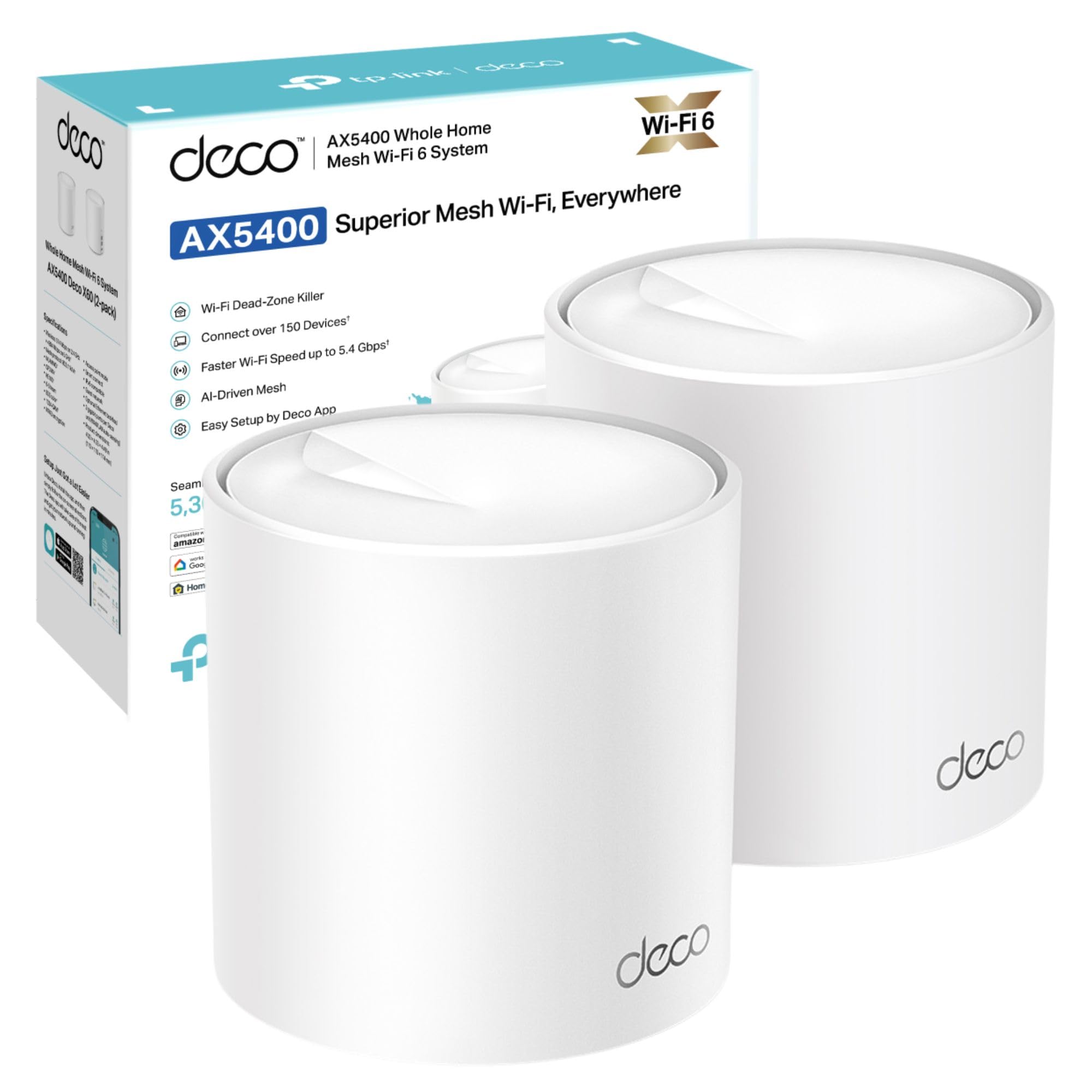 TP-Link Deco X60 AX5400 Whole Home Mesh Wi-Fi 6 System, Up to 5,300 Sq ...