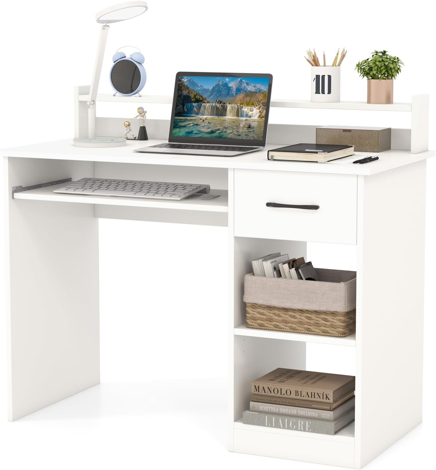 Amazon.com: HAPPYGRILL Computer Desk with Monitor Stand, Home PC Office ...