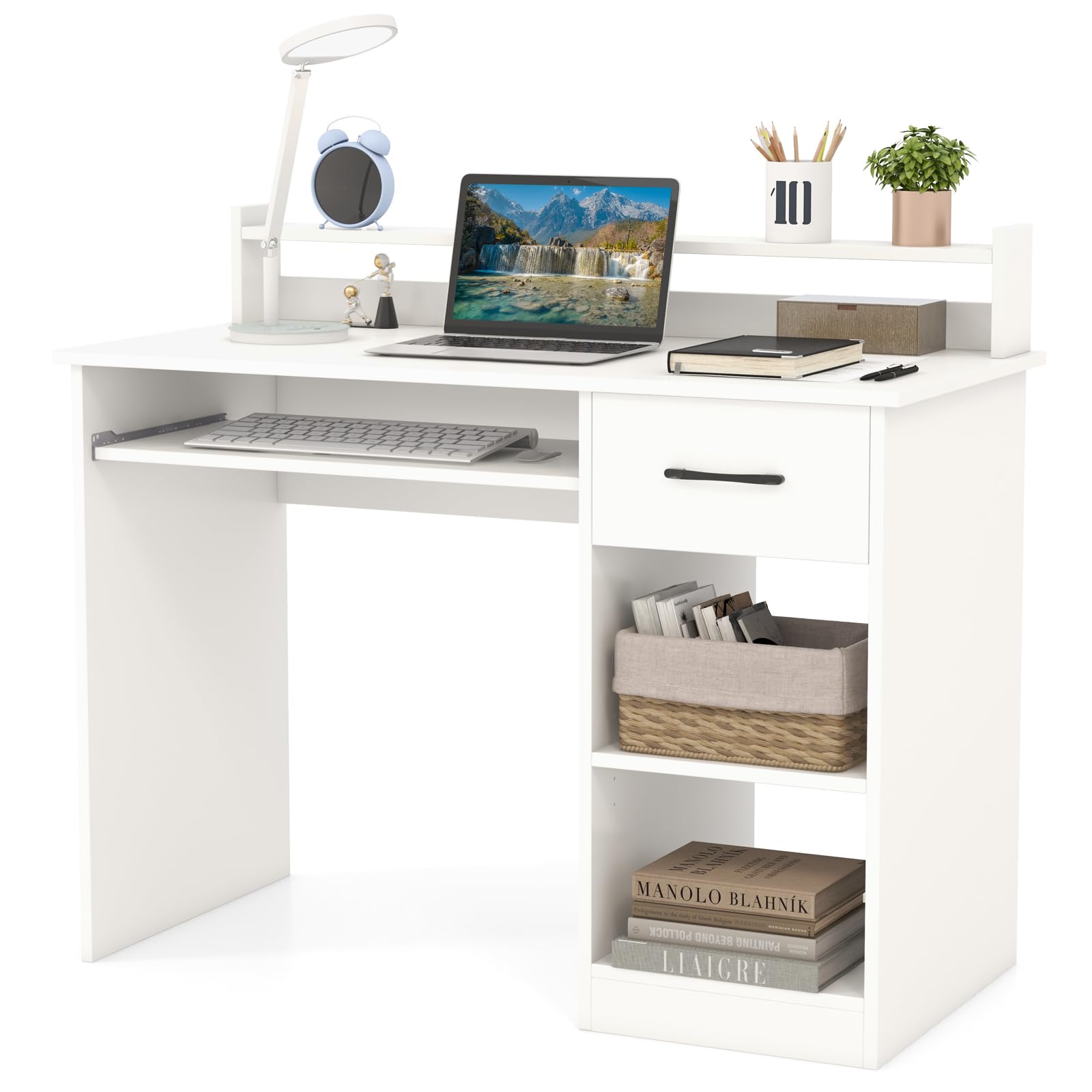 Amazon.com: HAPPYGRILL Computer Desk with Monitor Stand, Home PC Office ...
