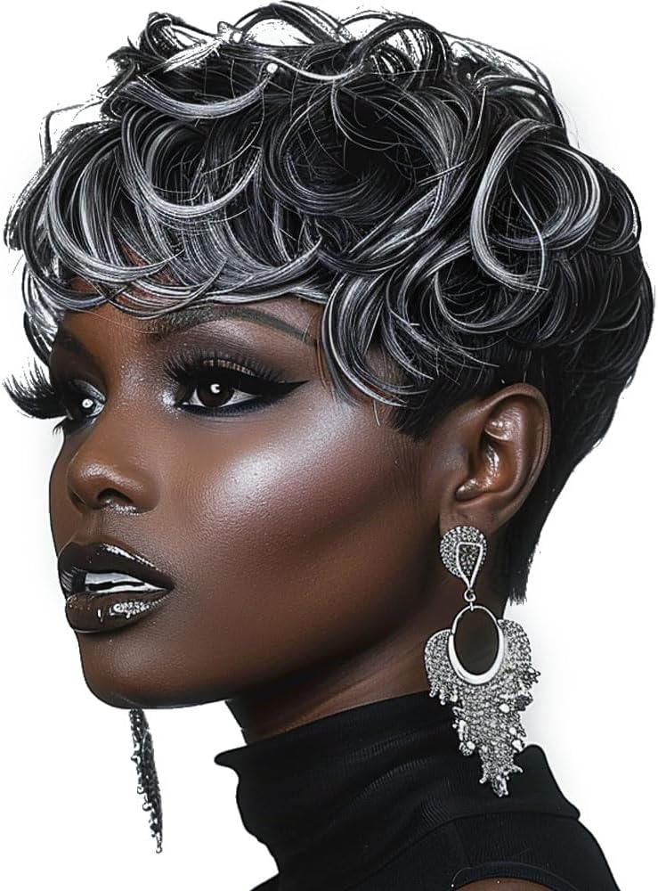 Amazon.com : Short Wigs for Black Women Grey Pixie Cut Wigs for Women ...