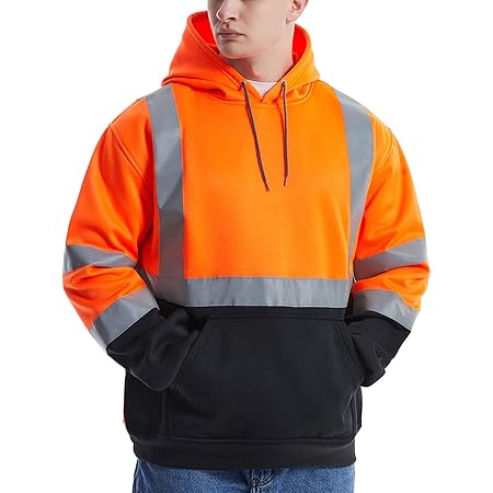 SKSAFETY High Visibility Reflective Hoodies for Men, Class 3 Safety Sweatshirts with Pockets ...