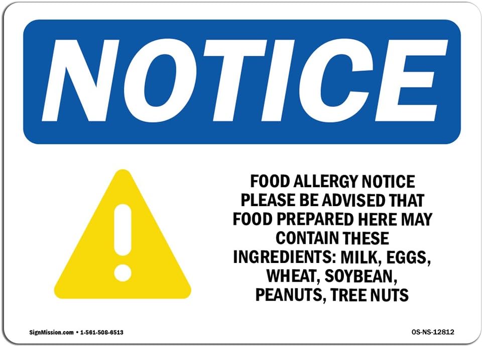 Amazon.com: OSHA Notice Sign - Food Allergy Notice Please Be | Rigid ...