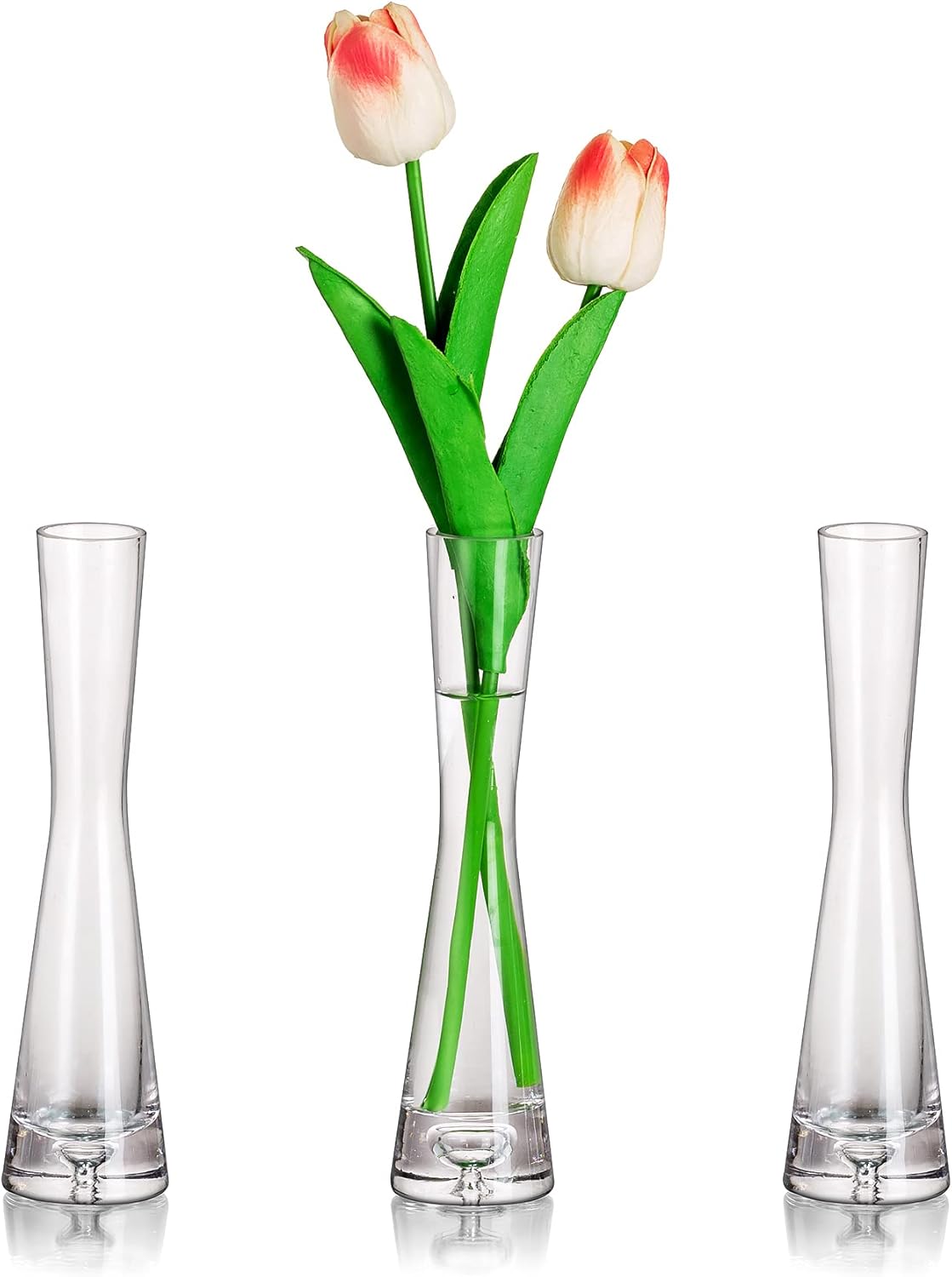 Glasseam Flower Vase, Modern Glass Vases, Narrow, Set of 3, 20 cm High ...