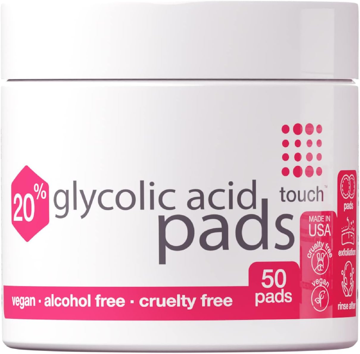 Amazon.com: TOUCH 20% Glycolic Acid Pads Exfoliating And Resurfacing ...