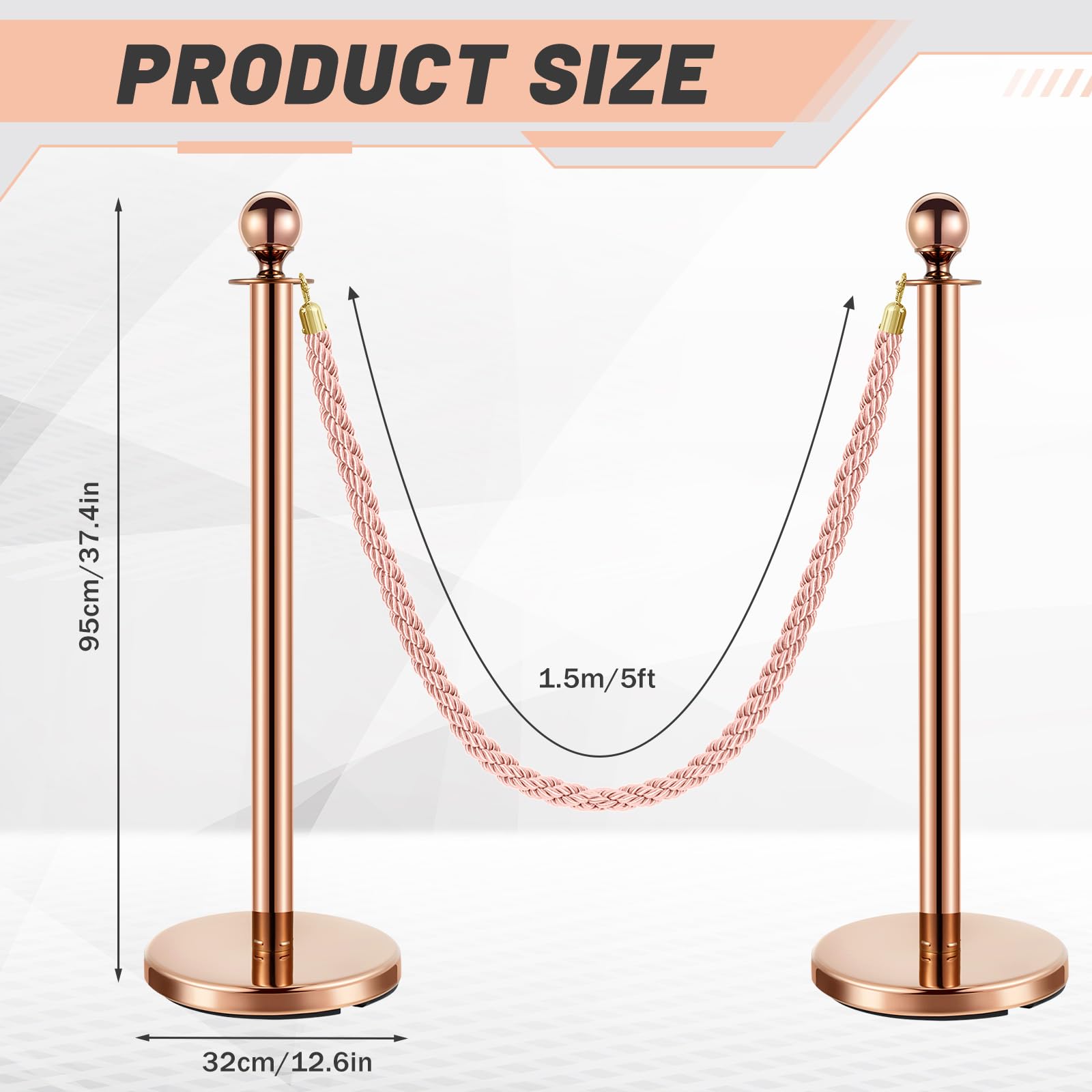 Ferraycle 2 Pcs Rose Gold Stainless Steel Stanchion Post Queue Red ...