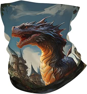 Dragon and Castle Medieval Magic colorful Neck Gaiter Face Cover ...
