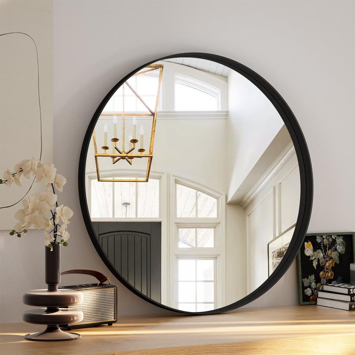 Amazon.com: VooBang Round Bathroom Mirror 32 inch, Black Gorgeous Deep ...