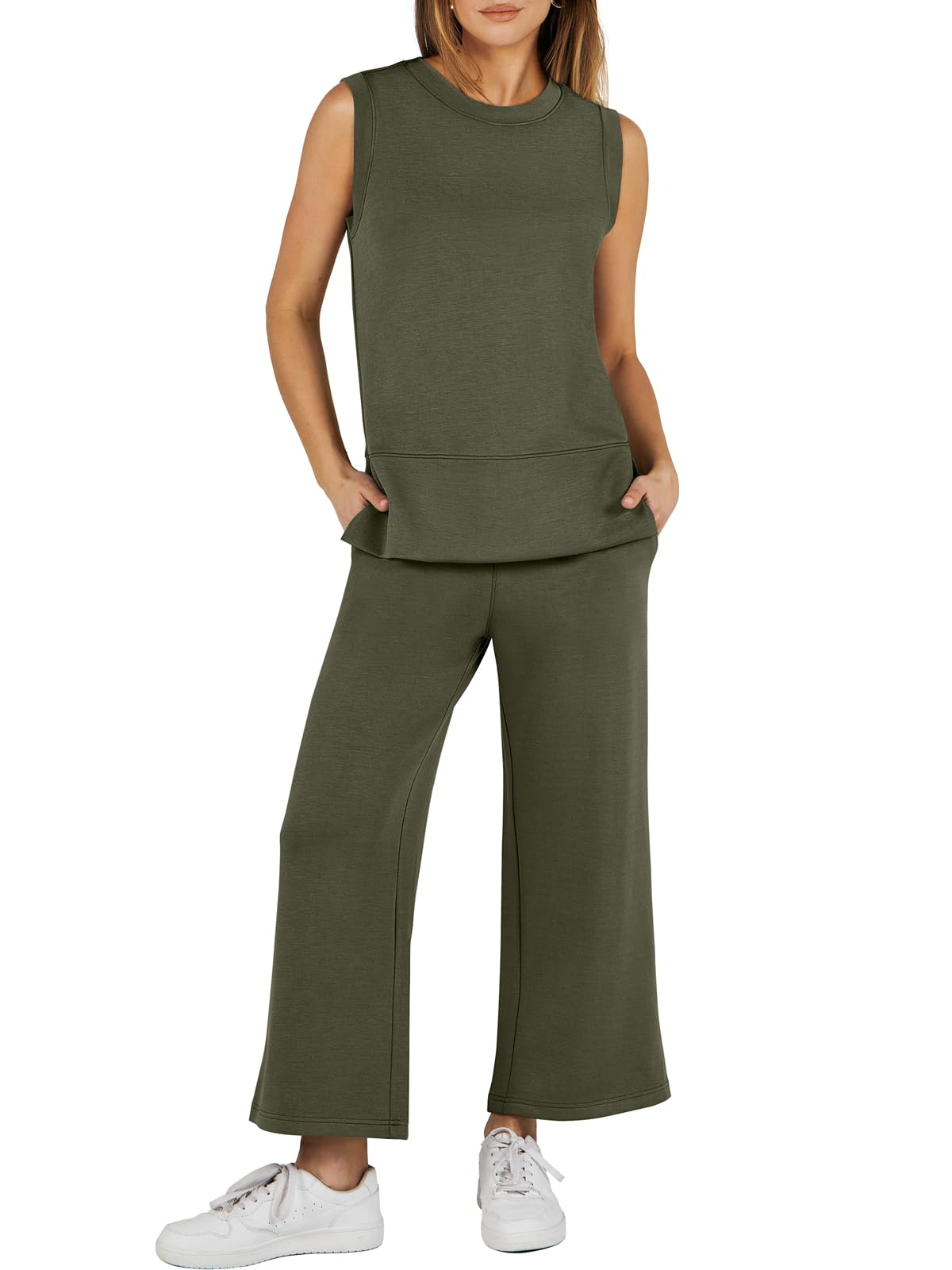 Amazon.com: ANRABESS Women's 2 Piece Sets Summer Outfits Sleeveless ...