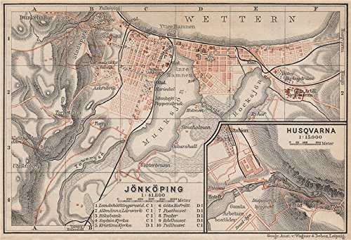 Jonkoping Jonkoping Town City Stadsplan Inset Huskvarna Sweden Karta ...