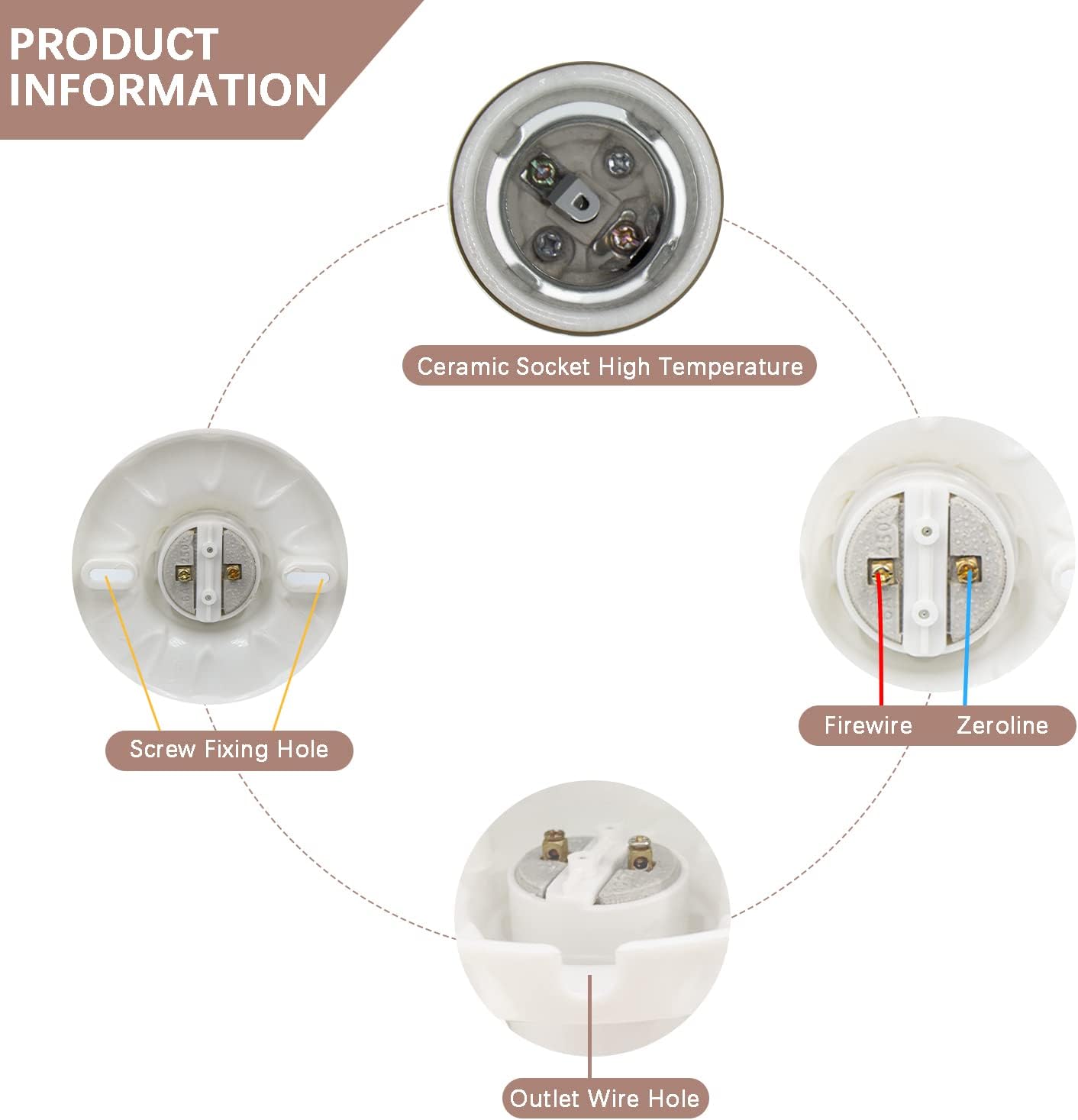 Ceiling Lamp Holder Base,8Pack 100W Porcelain Light Base,Round Ceiling ...