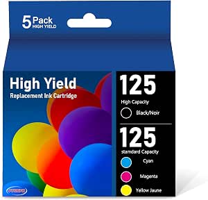 Amazon.com: 125 T125 Ink Cartridges High Yield(5-Pack, BK, C, M, Y ...