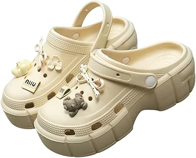 Amazon.com | PRETTYMINA EVA Platform Clogs, Non-Slip 5cm High Heel ...