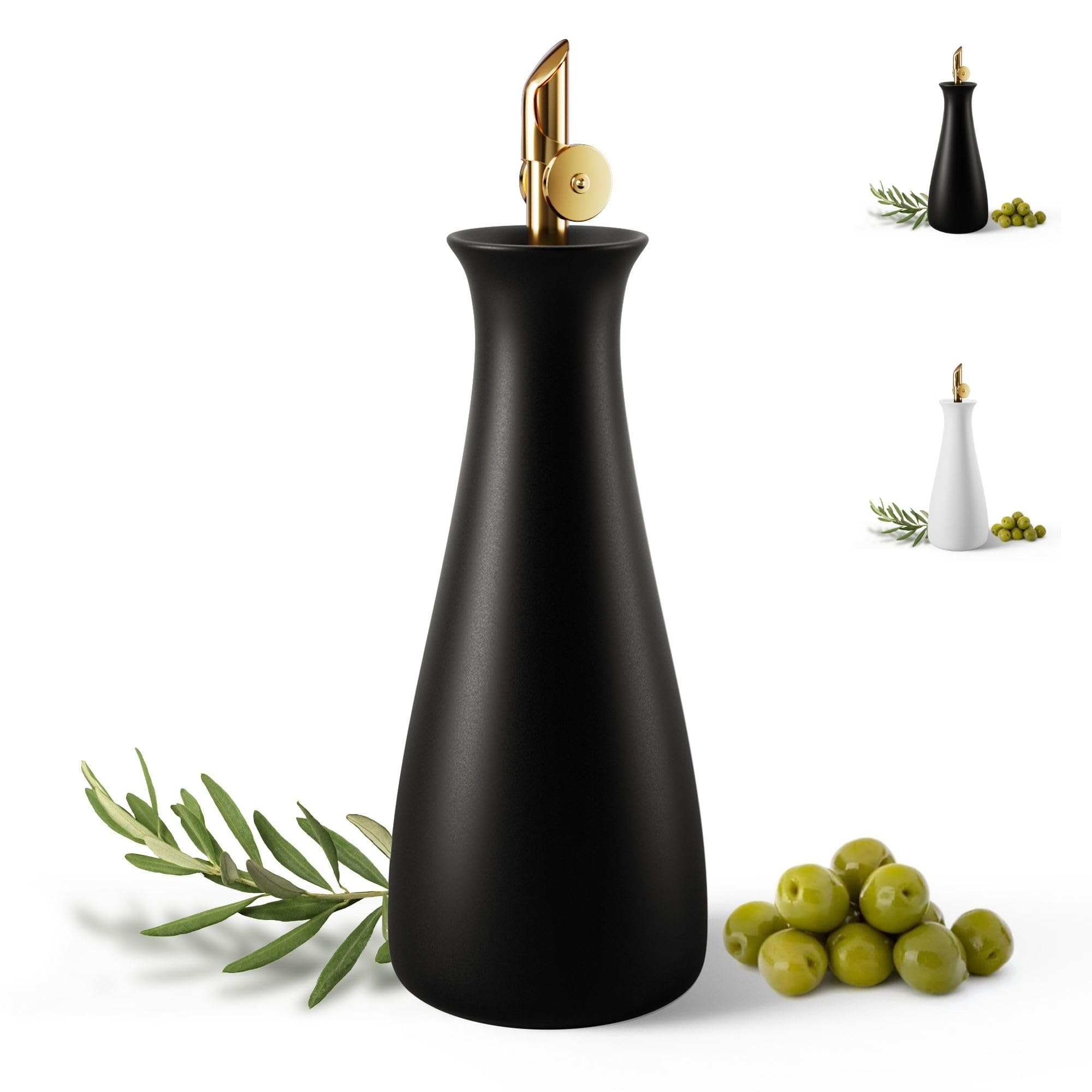 Ceramic Olive Oil Dispenser with Self-Closing Gold Spout - No Spill ...