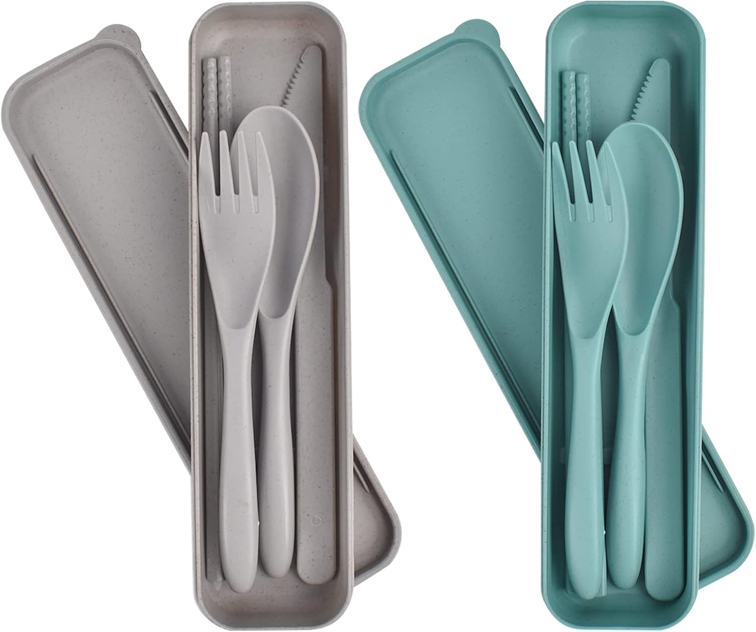 Amazon.com: Travel Utensils with Case, 2 Sets Wheat Straw Cutlery Set ...