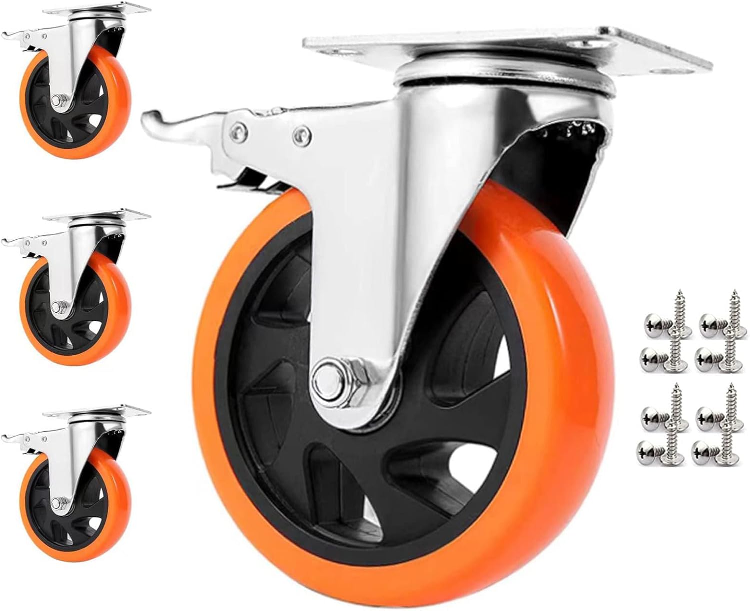 KASTWAVE Heavy Duty Furniture Castor Wheels with Brakes - 125mm Swivel ...