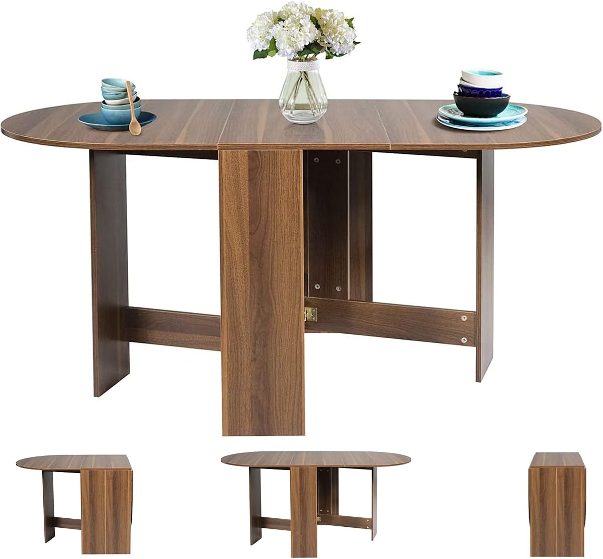 HOMCOM Table à Manger Pliante Mobile sur roulettes avec 2 Plateaux ...