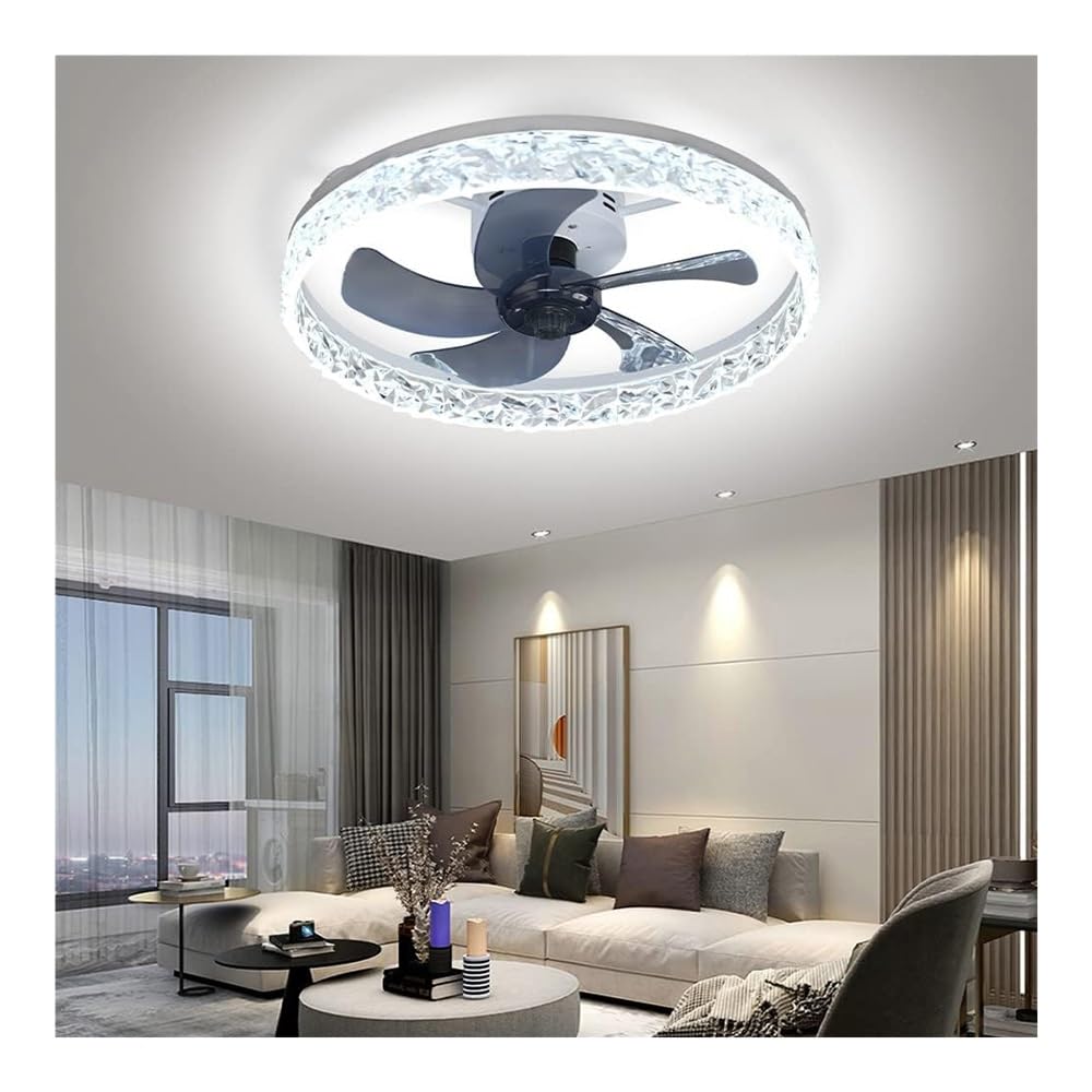 Flush Mount Invisible Ceiling Fan with Lights Modern 19.5" Ceiling Fan ...