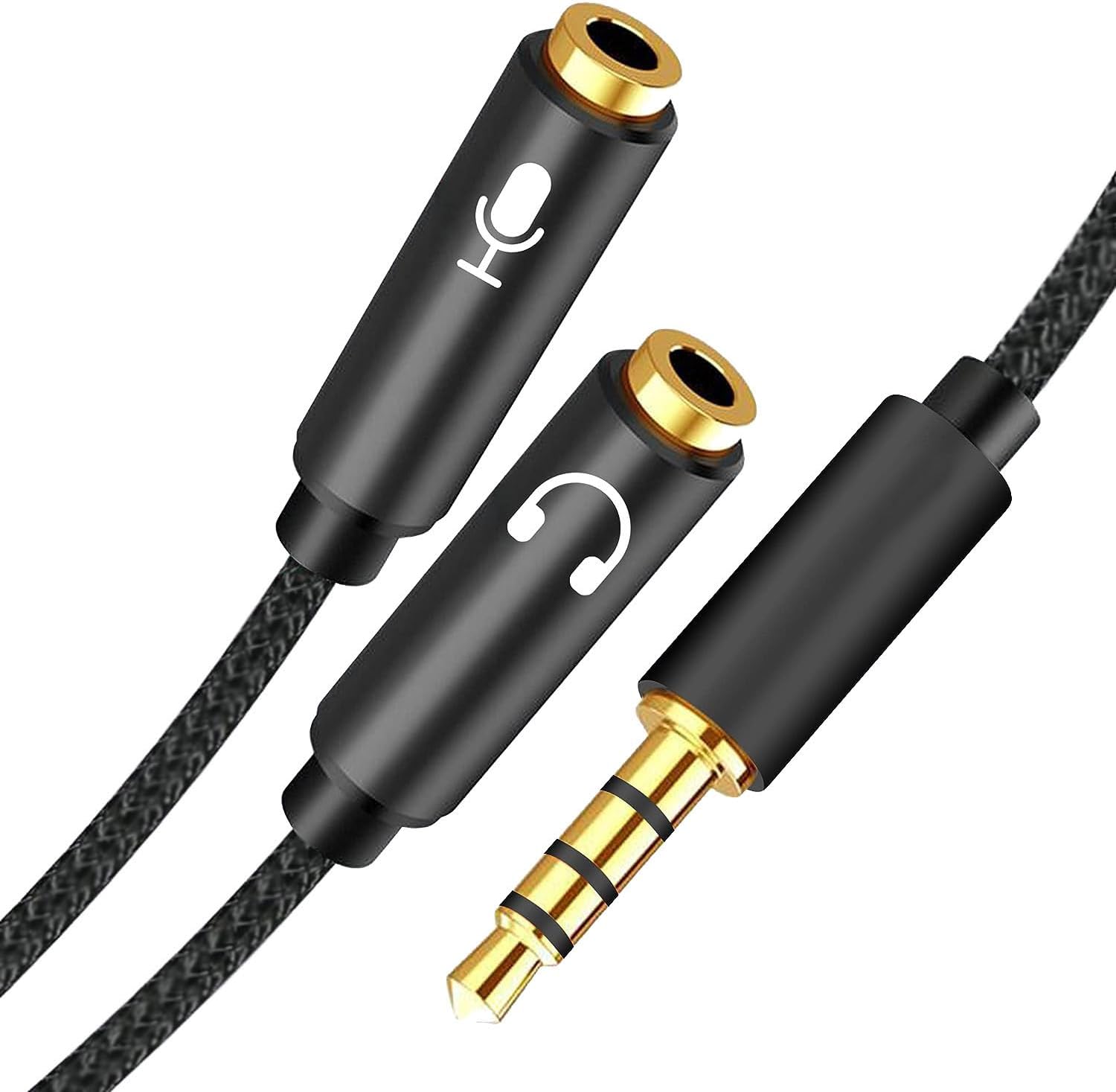 Headphone Mic Splitter 3.5mm Jack Audio Mic Braided Adapter Aux Male to ...